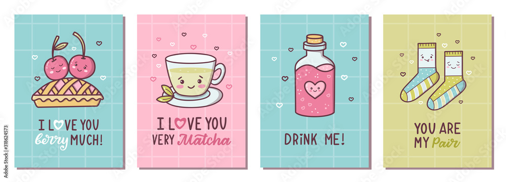 Photo & Art Print Set greeting card for Valentine's day with kawaii ...