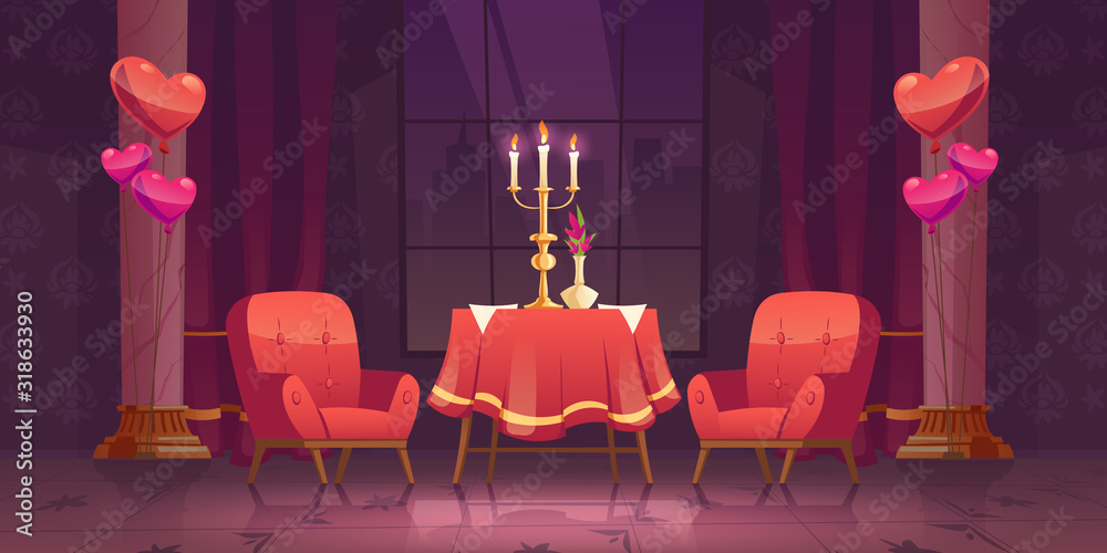 Romantic dinner in Valentines day for couple. Vector cartoon ...