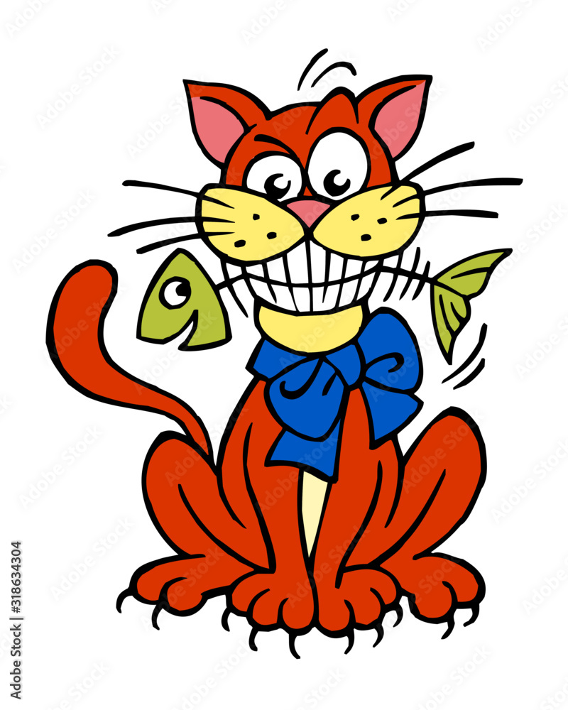 Cat Eating Fish Clipart To Color