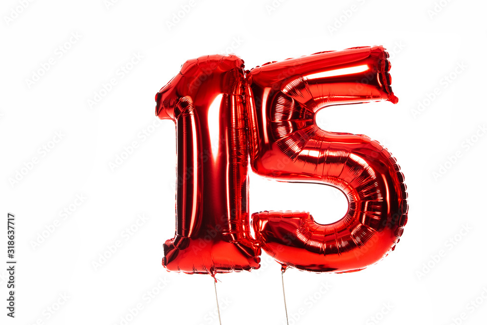 number 15 red balloons isolated on white Stock Photo | Adobe Stock