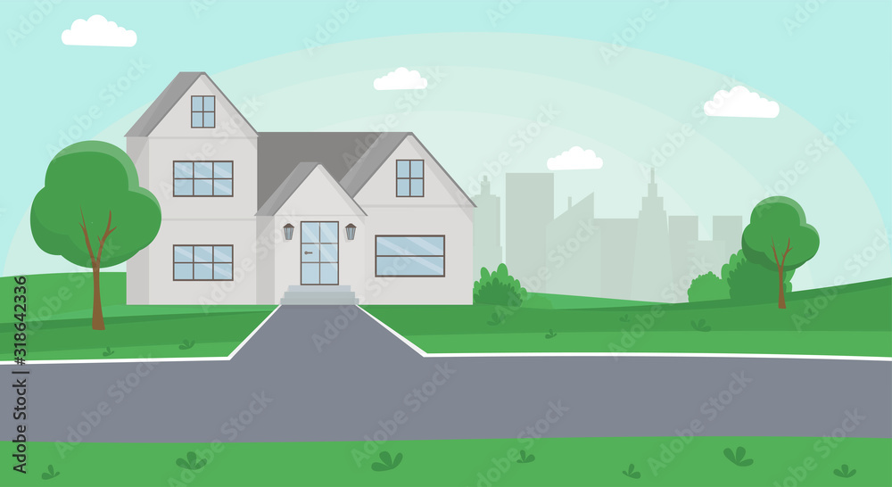 Countryside house color vector illustration. Family house, two storey ...