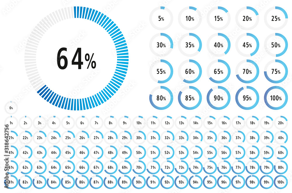 Set of 0-100 Percentage ready to use for infographics with blue ...