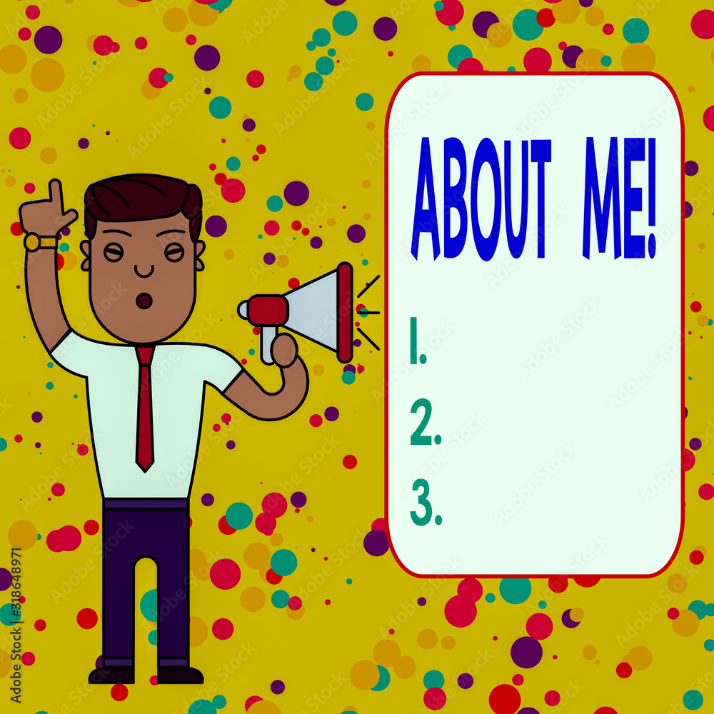 Text sign showing About Me. Business photo showcasing telling someone ...
