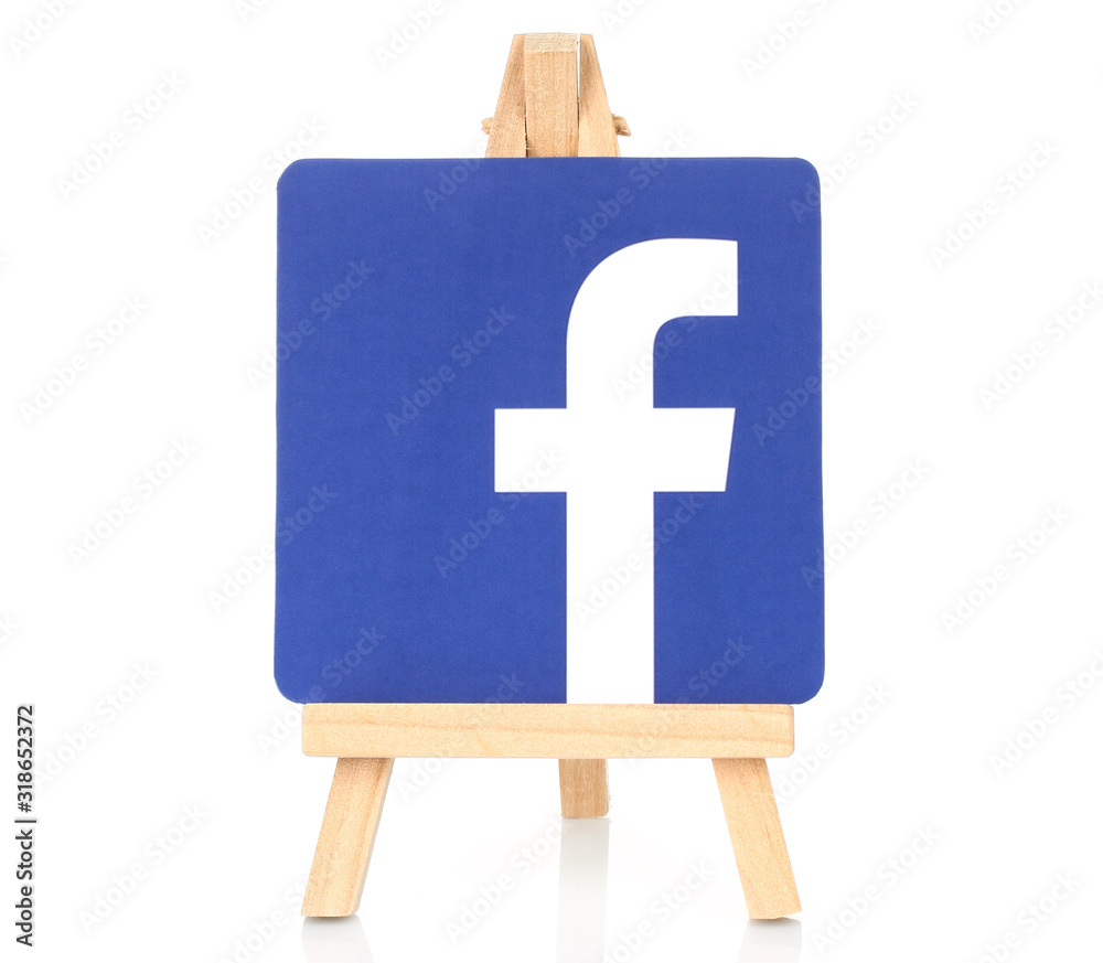 Facebook logo printed on paper and placed on wooden easel Stock Photo ...