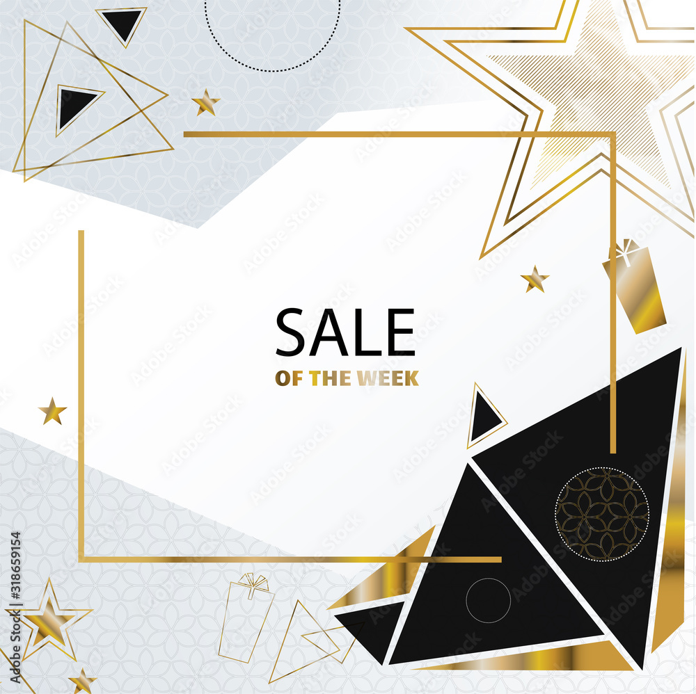 Official white square banner with gold black triangles, line . Business ...