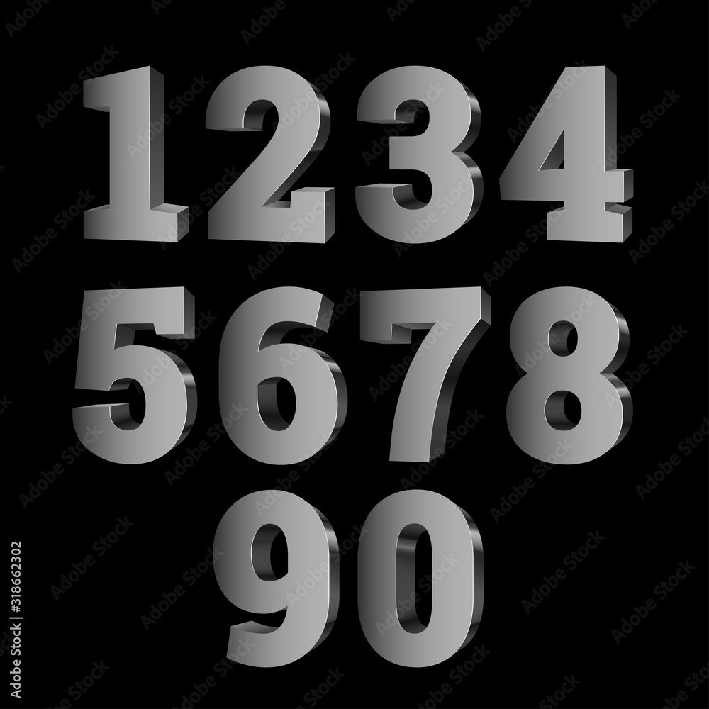 Silver 3d numbers. Symbol set. Vector illustration Stock Vector | Adobe ...