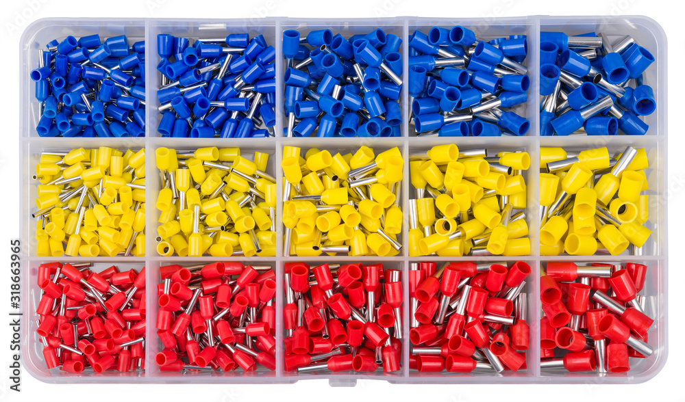 Ferrule wire copper crimp connectors kit isolated on white background ...