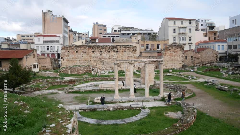 Athens, Greece, Europe - December 31 2019: tourists visit the remains ...