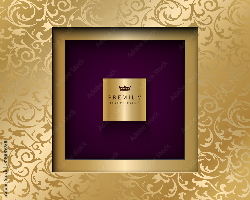 Vector luxury vintage square frame golden background. Vip invitation or ...
