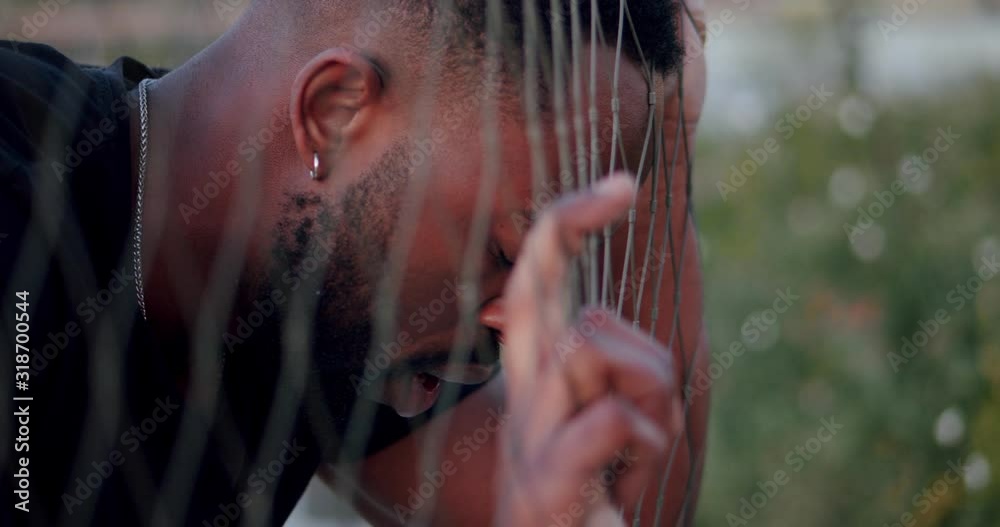 Close up shot of heavily breathing African American handsome guy ...