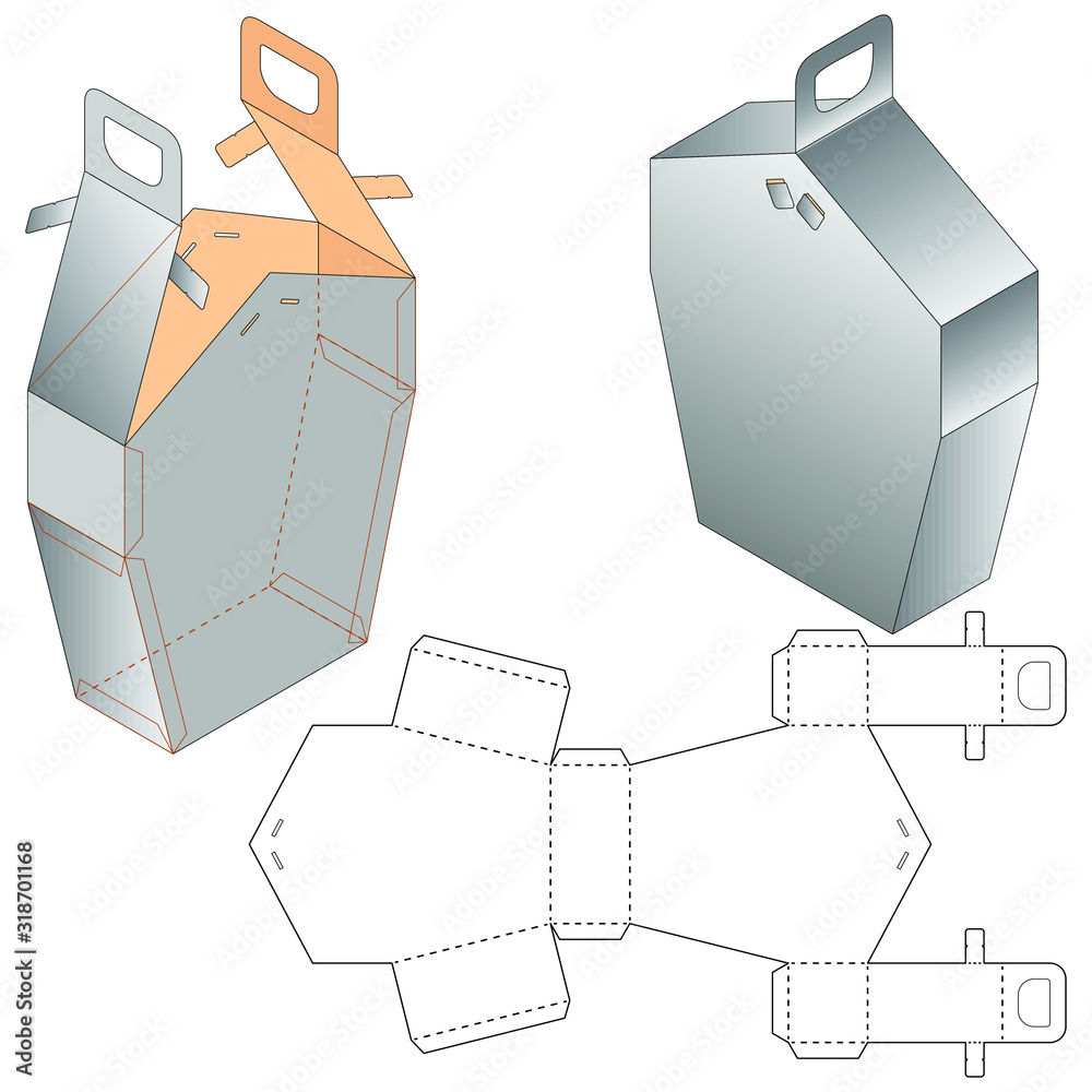 Cardboard Pentagonal Carry Box Bag Folding Packaging, Isolated On White ...