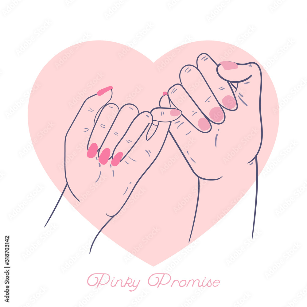 Hand drawn pinky promise concept. Hands. Outline, line art, flat style ...