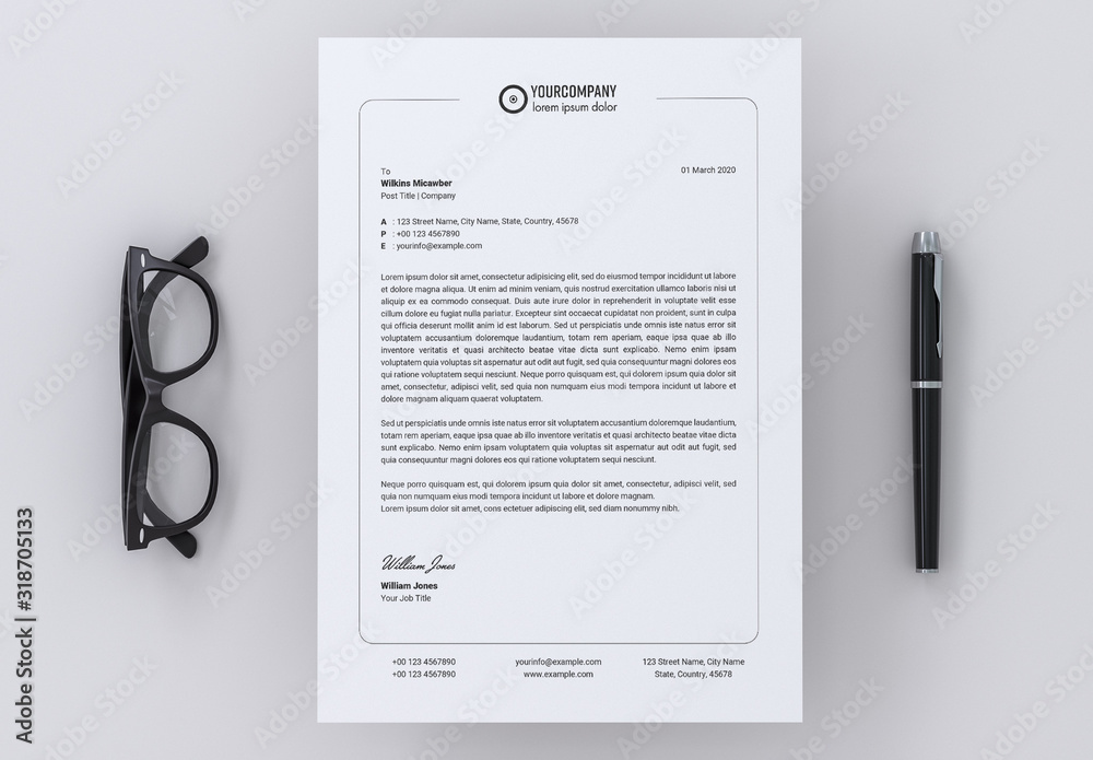 Letterhead Layout with Thin Border Element Stock Template | Adobe Stock