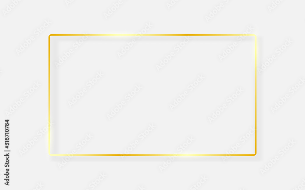 Gold frame on white background. Shiny golden border with light effects ...