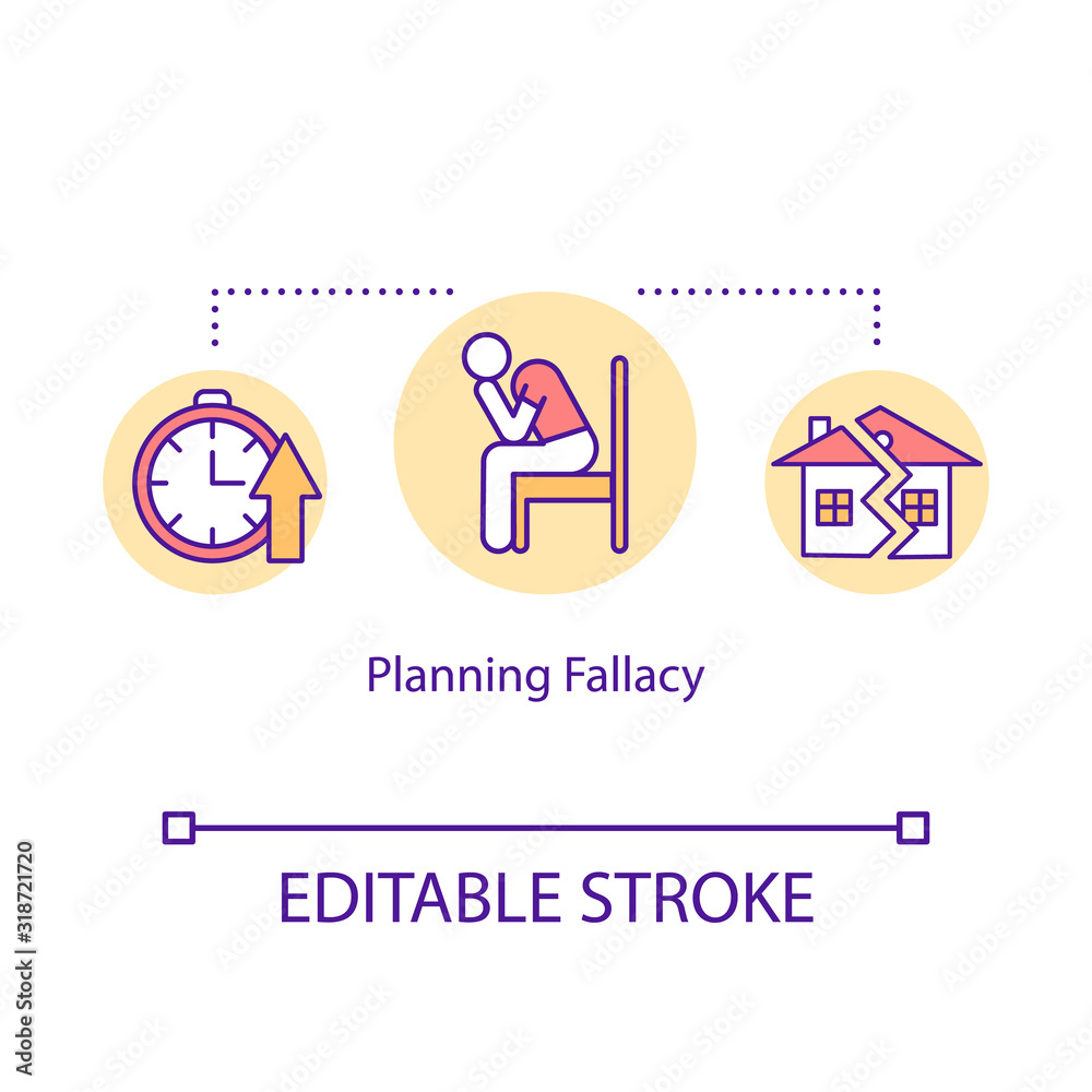 Planning fallacy concept icon. Deadline missing idea thin line ...