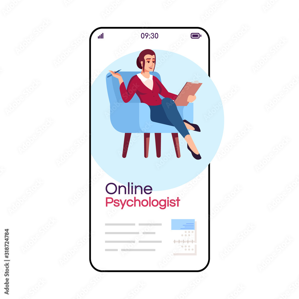Online psychologist cartoon smartphone vector app screen. Psychology ...