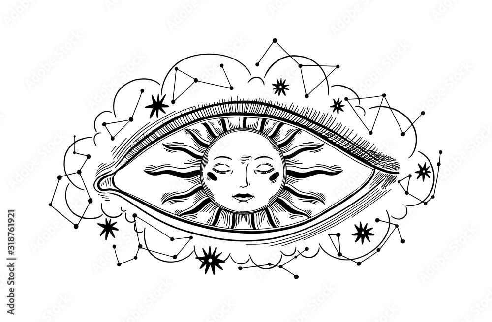 Evil Seeing eye symbol. Occult mystic emblem, graphic design tattoo ...