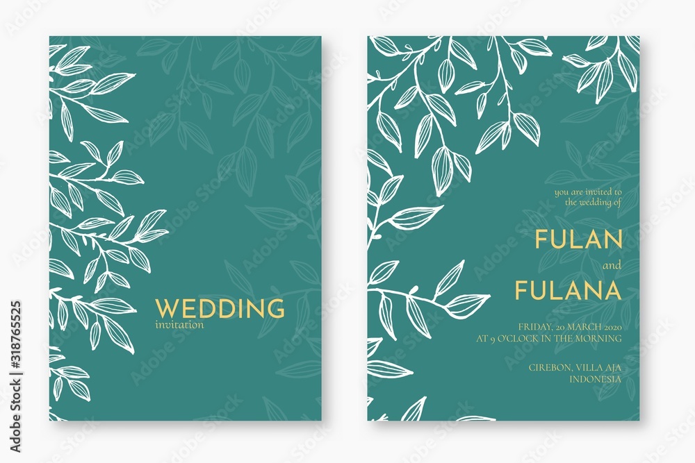 set modern floral outline hand drawn luxury wedding invitation design ...