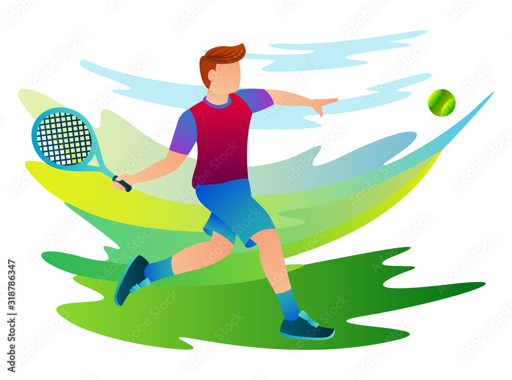 Male tennis player playing in a tennis competition. Illustration of ...