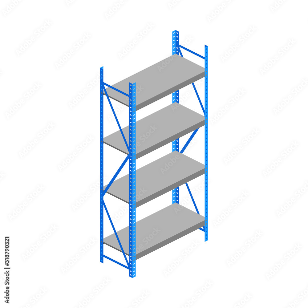 Isometric empty warehouse shelves isolated on white. 3d metallic rack ...