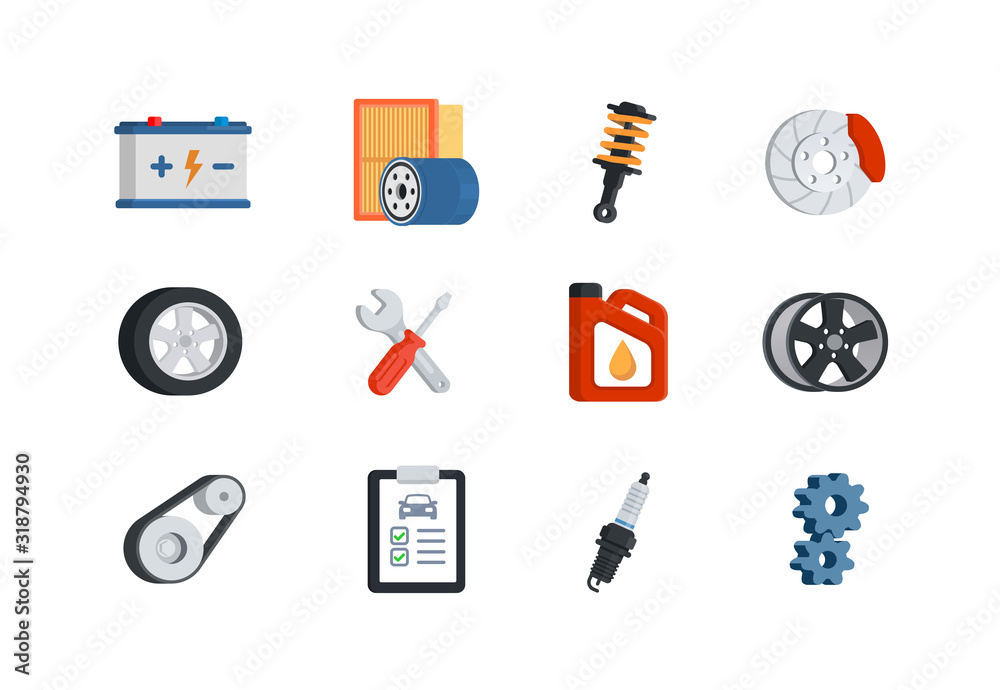 Car service maintenance icon set. Auto repair. Automobile parts shop ...