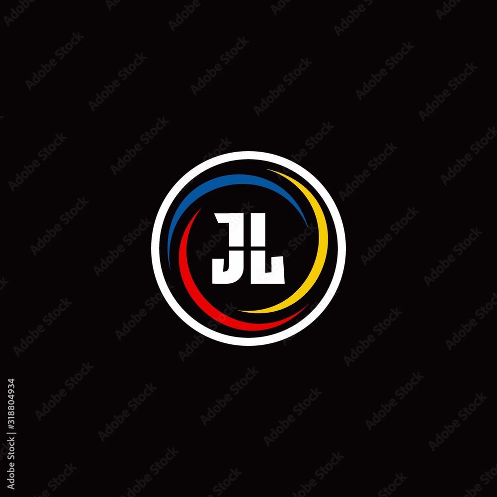 JL logo monogram isolated on circle shape with 3 slash colors rounded ...