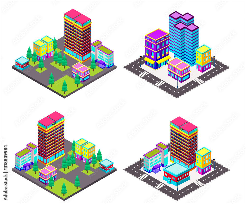 Isometric city, town, megapolis constructor. Illustration with ...