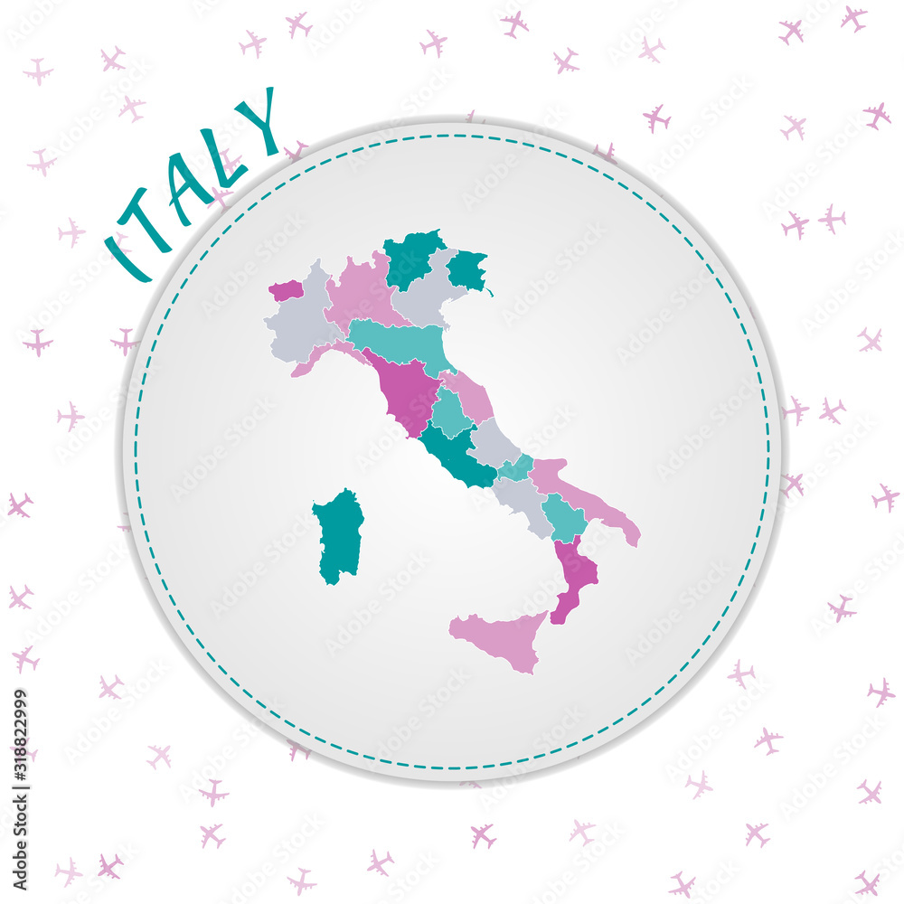 Italy map design. Map of the country with regions in emerald-amethyst ...