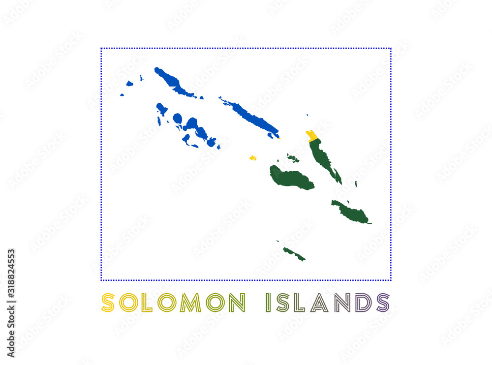 Solomon Islands Logo. Map of Solomon Islands with country name and flag ...