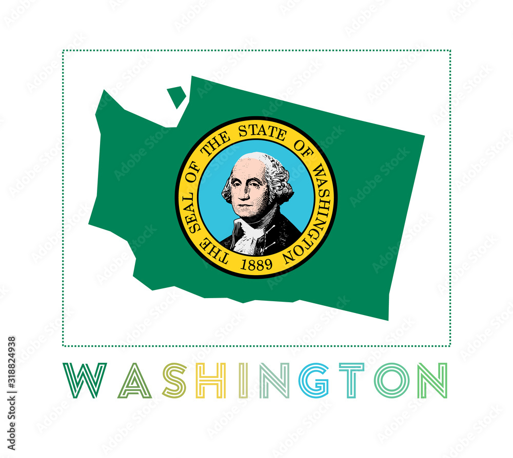 Washington Logo. Map of Washington with us state name and flag. Cool ...