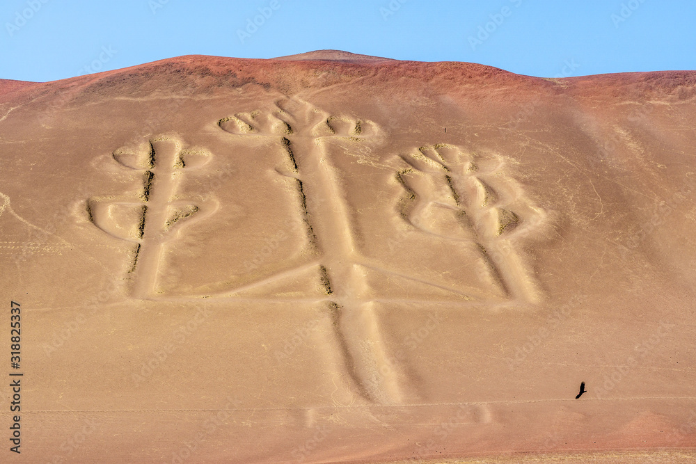 Candelabro Inca drawing in the salty sand at Reserva Nacional de ...
