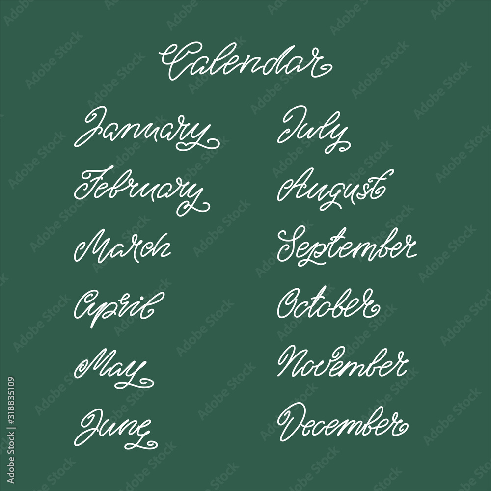 Month names. Handwritten set with names of months of the year. Can be ...