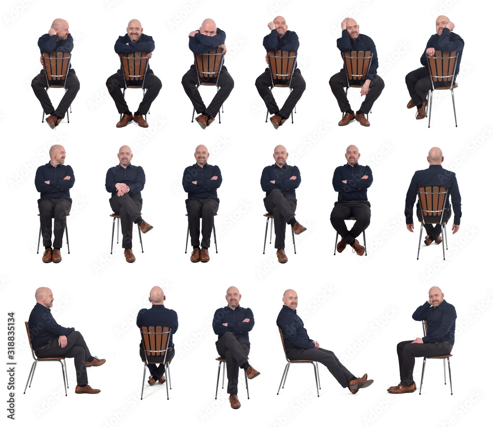 large group of man sitting on chair on white background Stock Photo ...