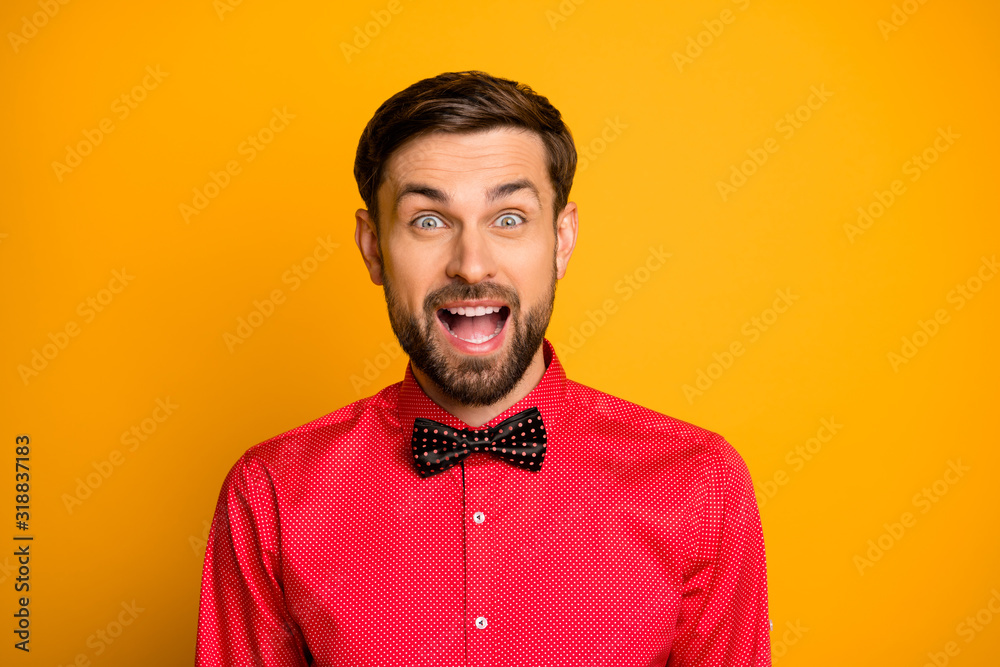 Wow Photo Of Funny Macho Guy Good Mood Friendly Smiling Enjoy