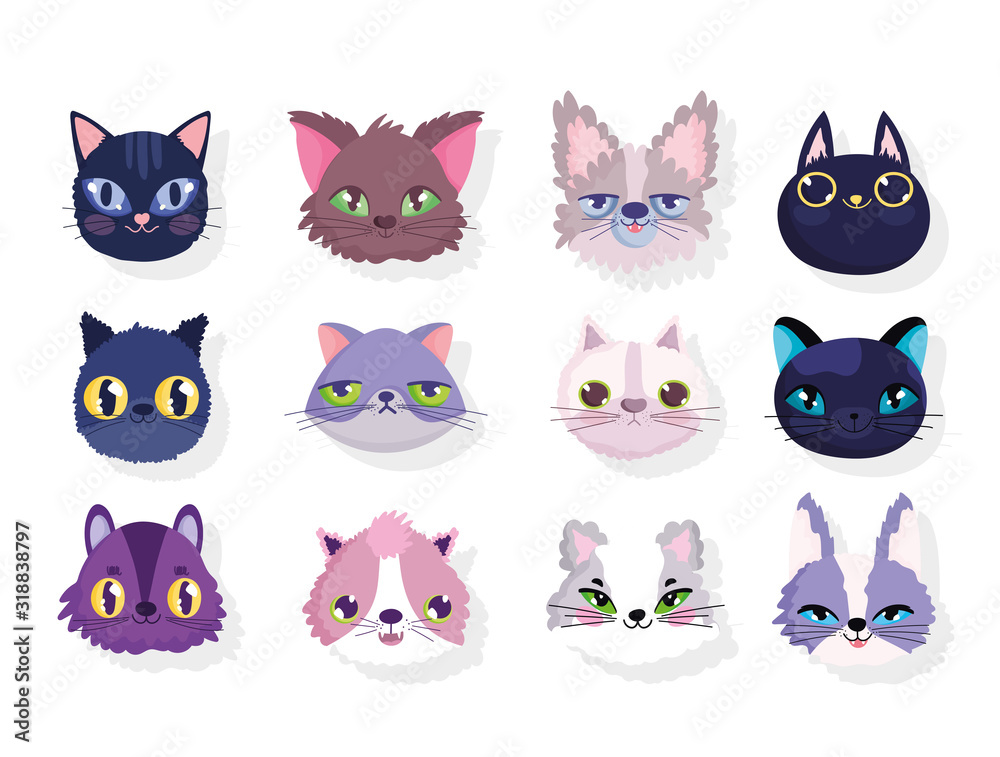 set of faces differents cats domestic cartoon animal pets Stock Vector ...