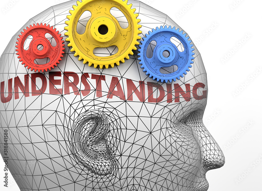 Understanding and human mind - pictured as word Understanding inside a ...