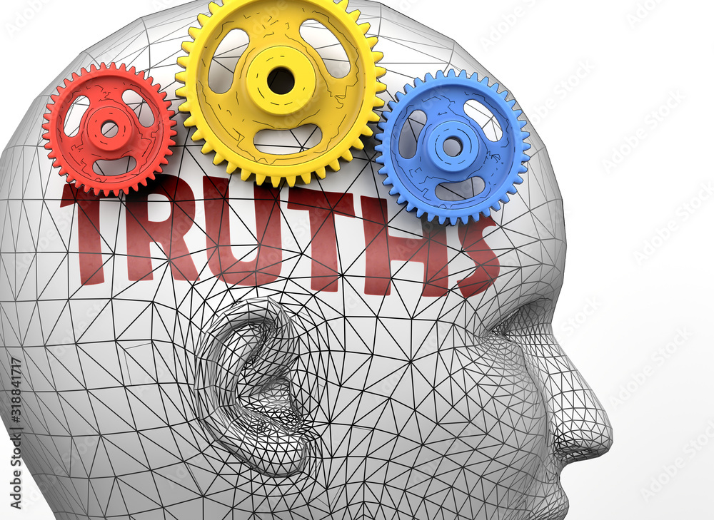 Truths and human mind - pictured as word Truths inside a head to ...