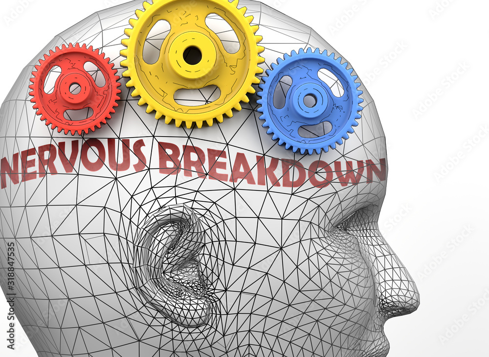 Nervous breakdown and human mind - pictured as word Nervous breakdown ...