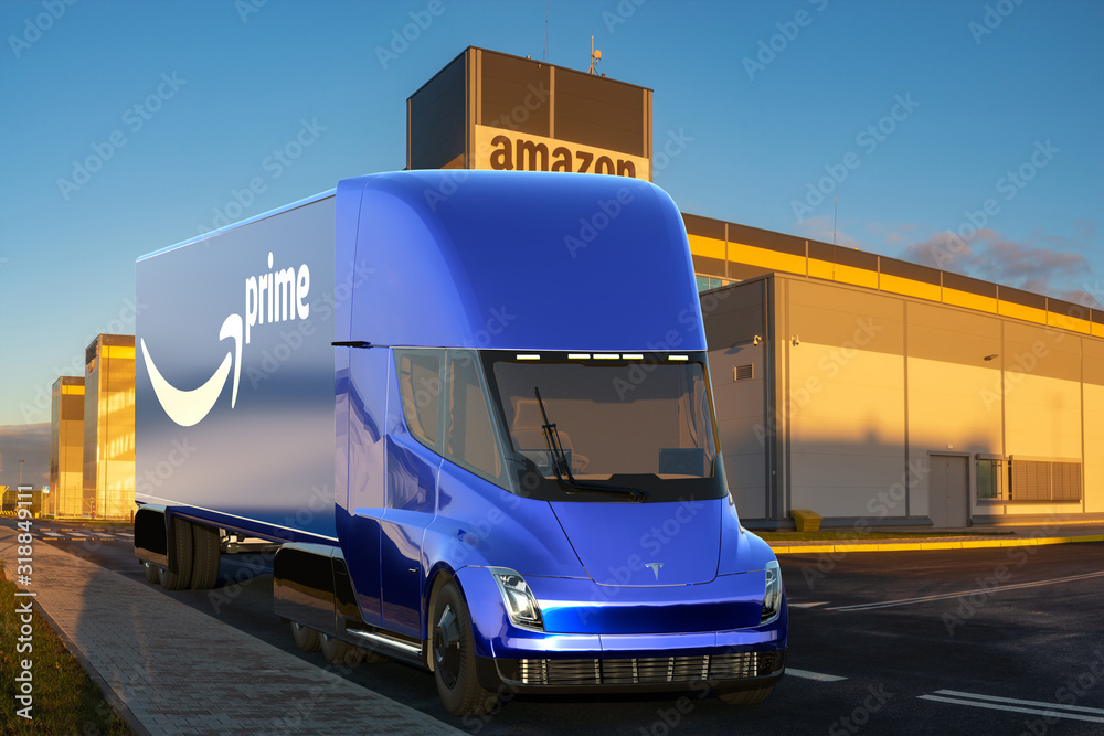 Tesla Semi Truck: Electric truck with semi-trailer with Amazon Prime ...