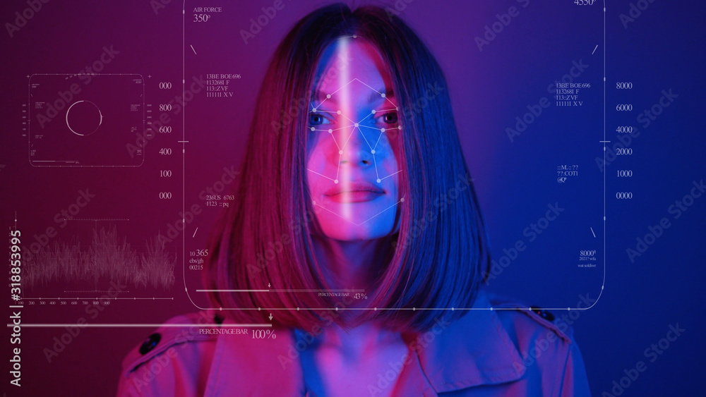 Future. Face Detection. Technological 3d Scanning. Biometric Facial ...