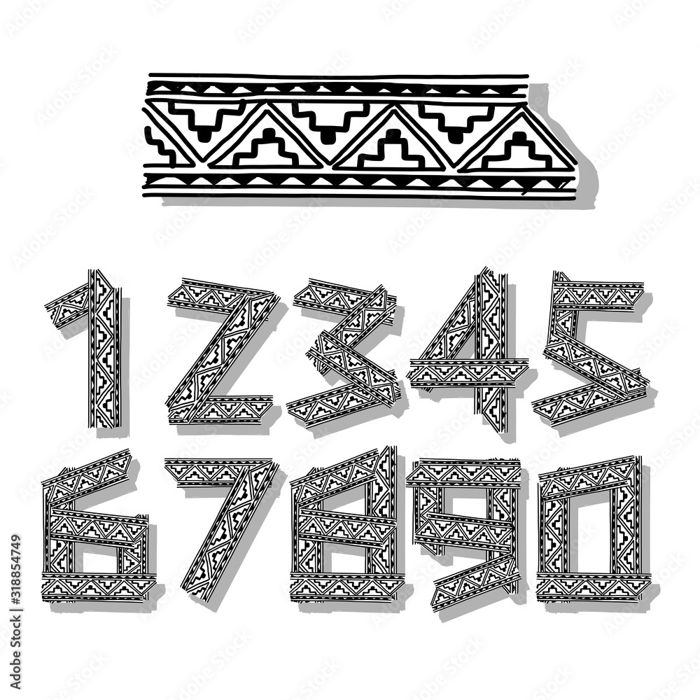 Ethnic font set. Tribal african ornament. Numbers for your design Stock ...