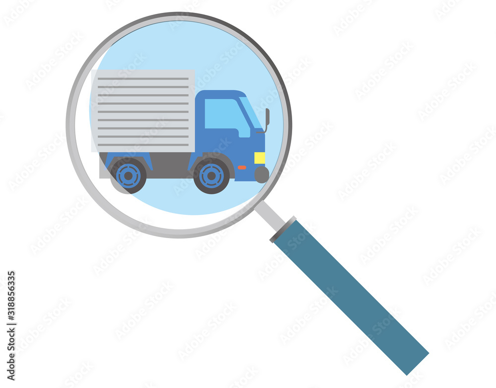 Commercial vehicle, truck and magnifying glass illustration, inspection ...