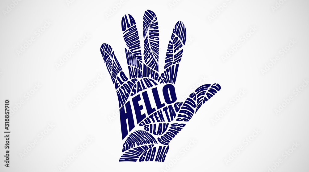Hello Word In Different Languages Forming Hand Shape, Gray Background ...
