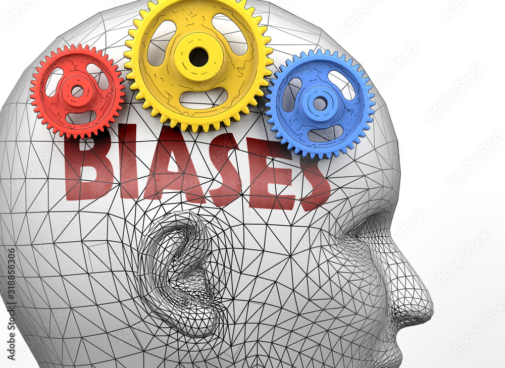 Biases and human mind - pictured as word Biases inside a head to ...