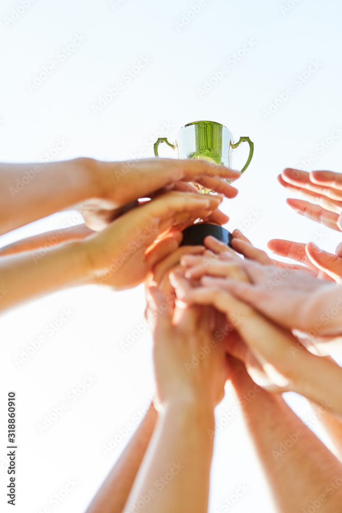Hands of the winning team Stock Photo | Adobe Stock
