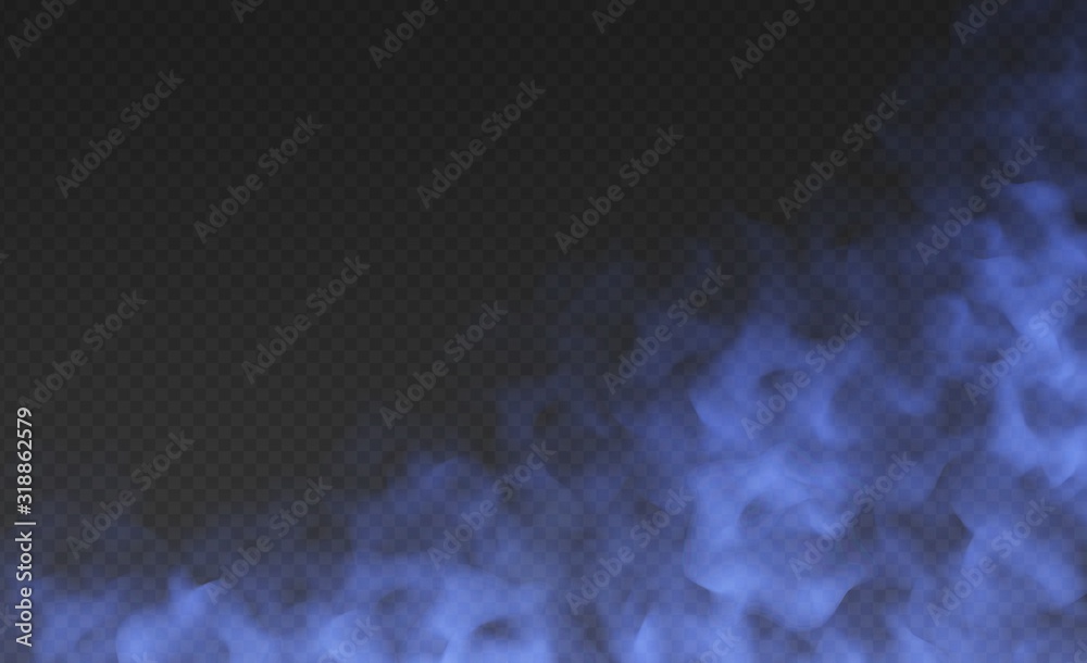 Blue fog or smoke cloud isolated on transparent background. Realistic ...