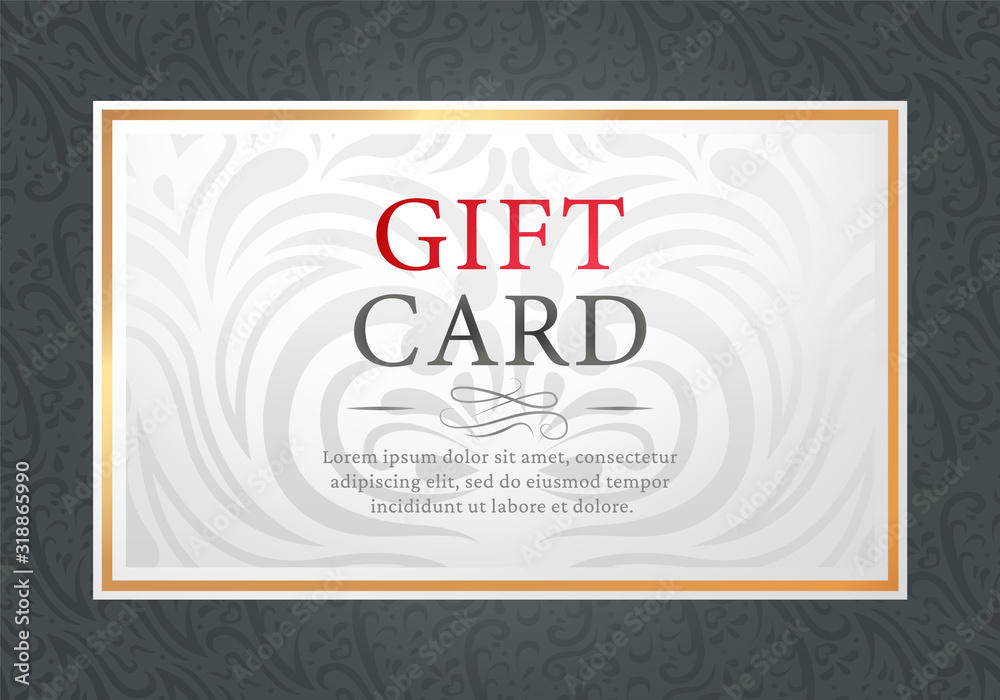 Gift card isolated certificate with floral ornaments. Present for ...