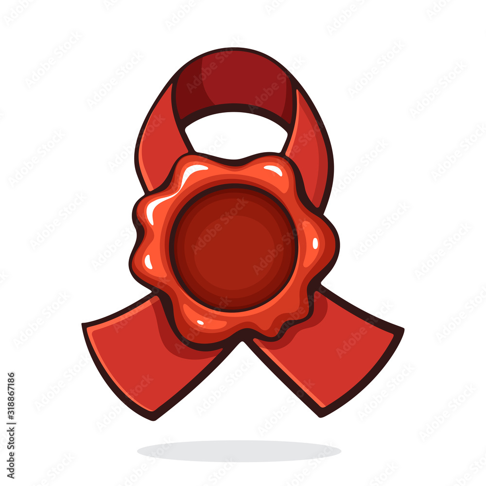 Vector illustration. Vintage red wax seal with ribbon. Security stamp ...