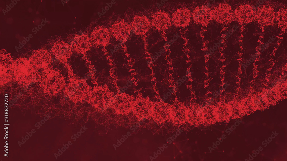 DNA molecule on ditigal red background. Genetics concept. Animation of ...