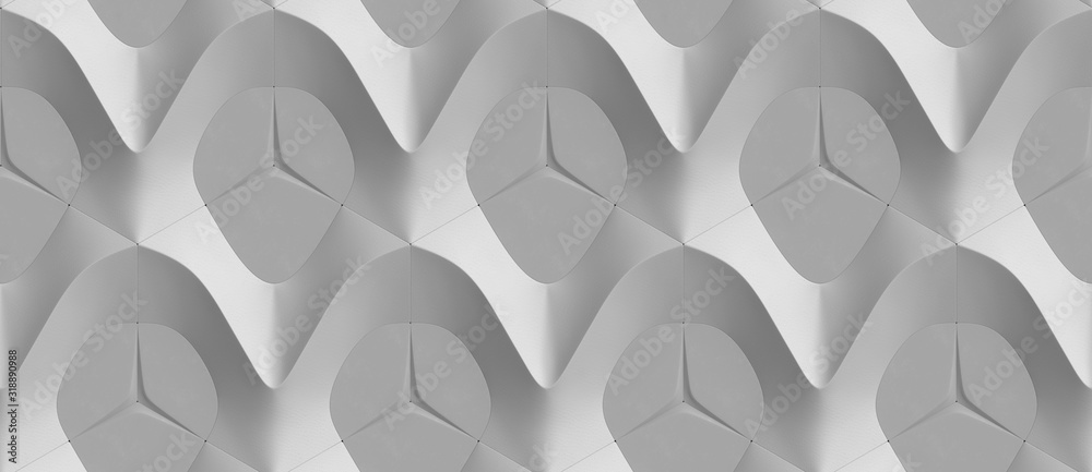 3D pattern of light gray color in the form of hexagon tiles volumetric ...